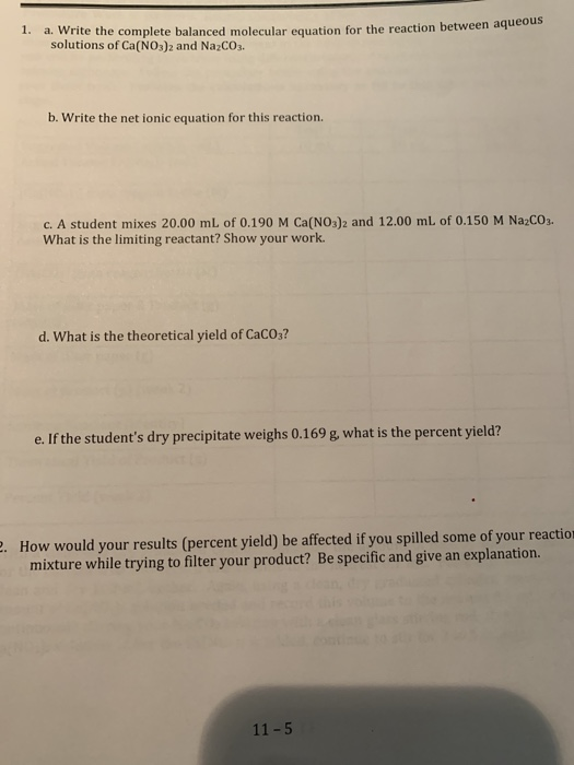 Solved pen aqueous 1. a. Write the complete balanced | Chegg.com