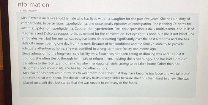 Solved Mrs, Baxter is an 83-year-old female who has lived | Chegg.com