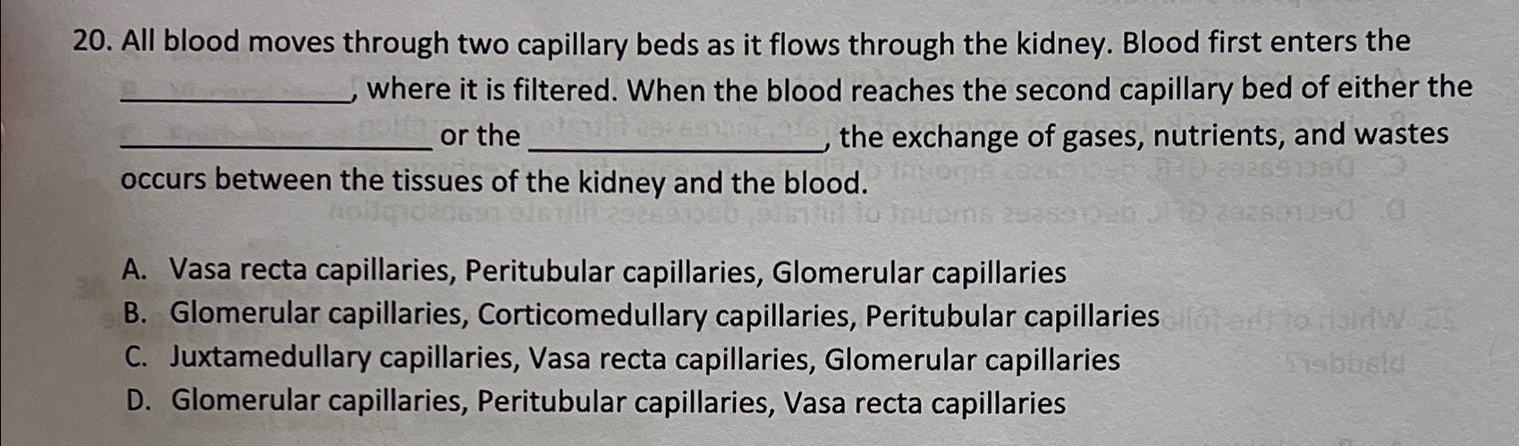 Solved All blood moves through two capillary beds as it | Chegg.com