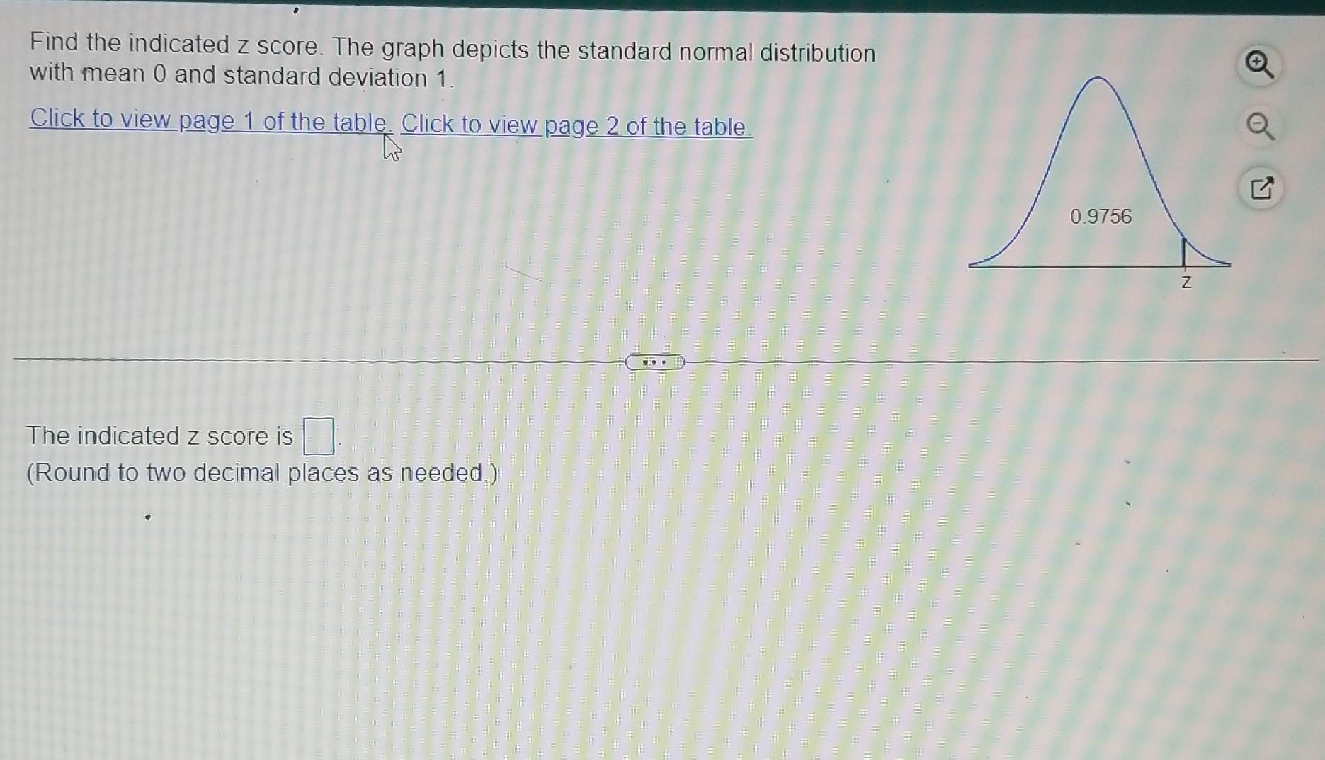 Solved Find the indicated z score. The graph depicts the | Chegg.com