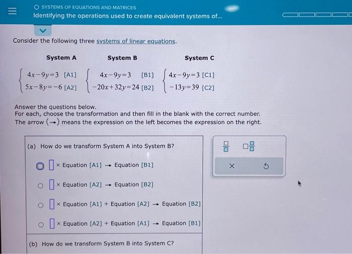 Solved = SYSTEMS OF EQUATIONS AND MATRICES Identifying the | Chegg.com