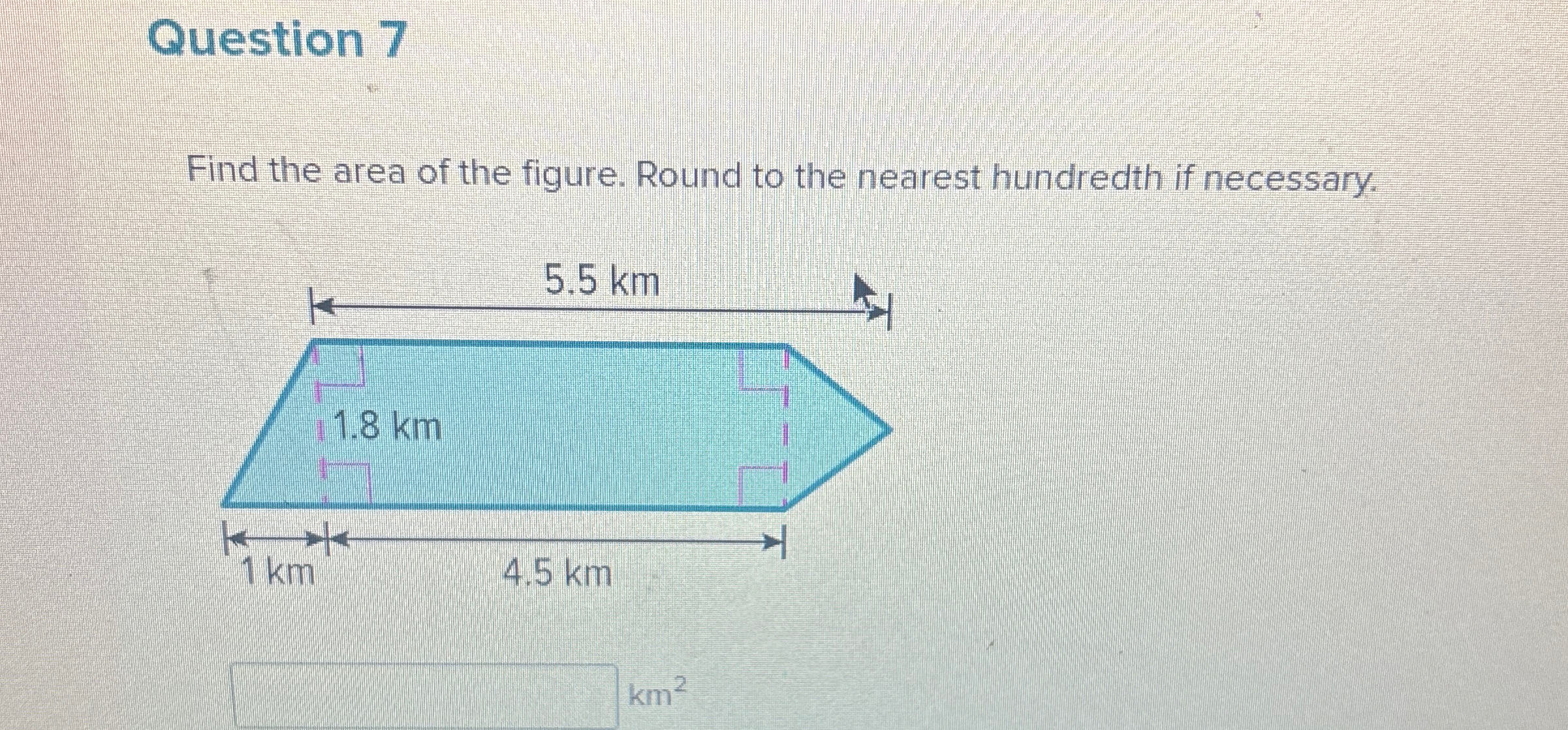 Solved Question 7Find the area of the figure. Round to the | Chegg.com