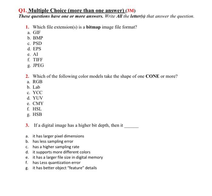 Solved Q1. Multiple Choice (more than one answer) (3M) These | Chegg.com