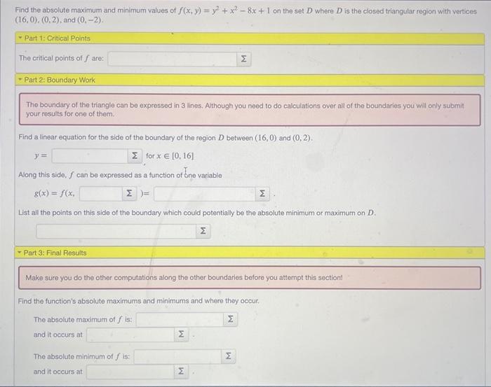 Solved Find the absolute maximum and minimum values of | Chegg.com