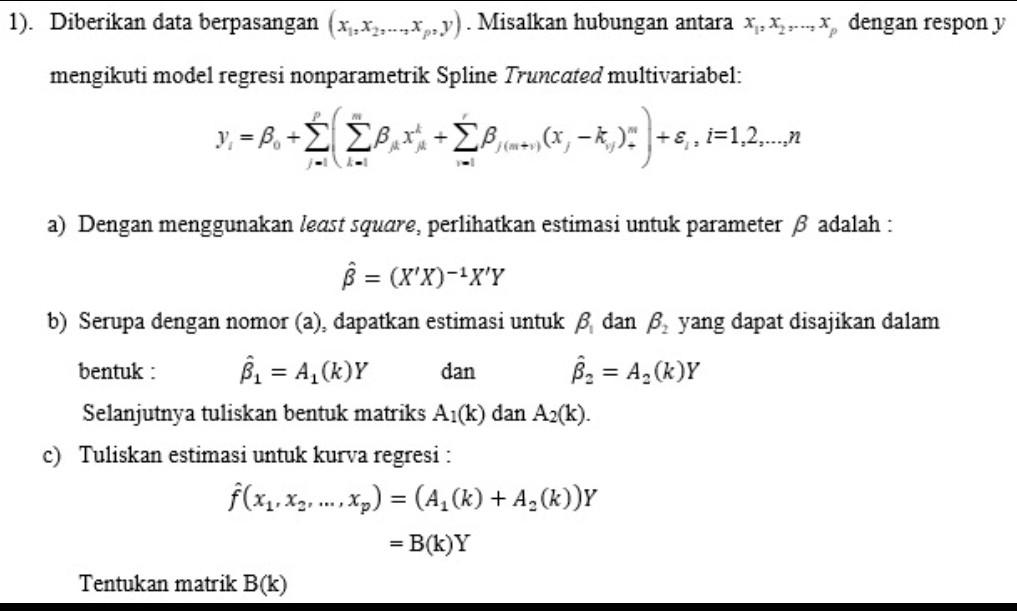 Diberikan data berpasangan (x1,x2,…,xp,y). Misalkan | Chegg.com