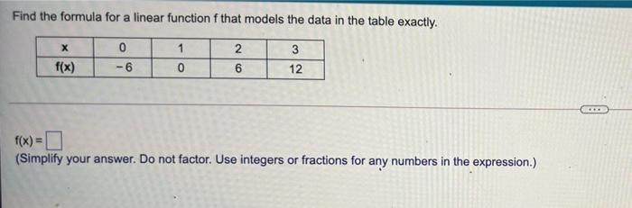 Solved Find the formula for a linear function that models | Chegg.com