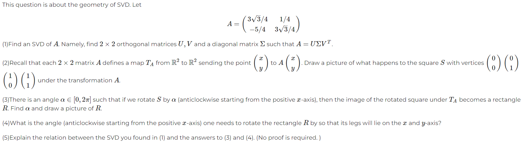 Solved This question is about the geometry of SVD. | Chegg.com