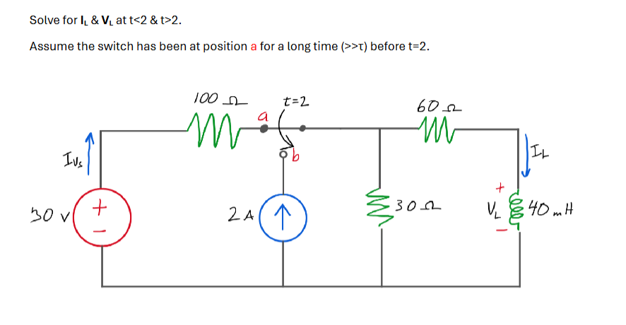 Solved Solve for IL&VL at t 2.Assume the switch has | Chegg.com