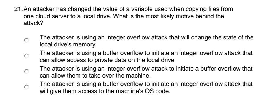 Solved 21. An attacker has changed the value of a variable | Chegg.com
