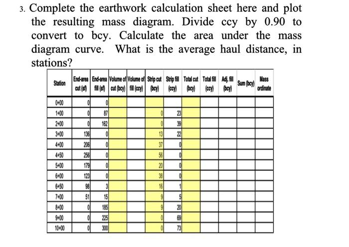 Solved 3. Complete the earthwork calculation sheet here and | Chegg.com