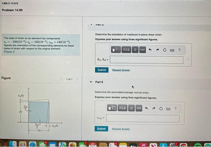 Solved +M5314.6 Problem 14.99 The state of strain on an | Chegg.com