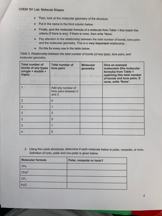 Solved CHEM 161 Lab: Molecule Shapes . • Then, look at the | Chegg.com