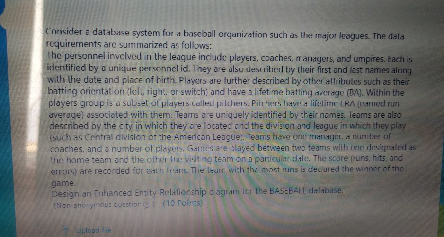 Solved Consider a database system for a baseball | Chegg.com