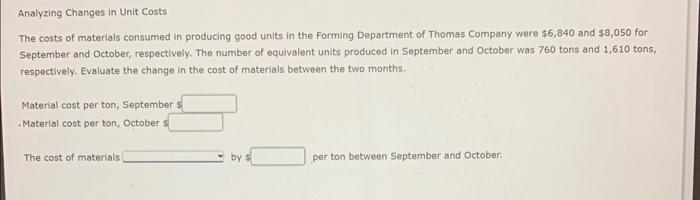 Solved Analyzing Changes in Unit Costs The costs of | Chegg.com