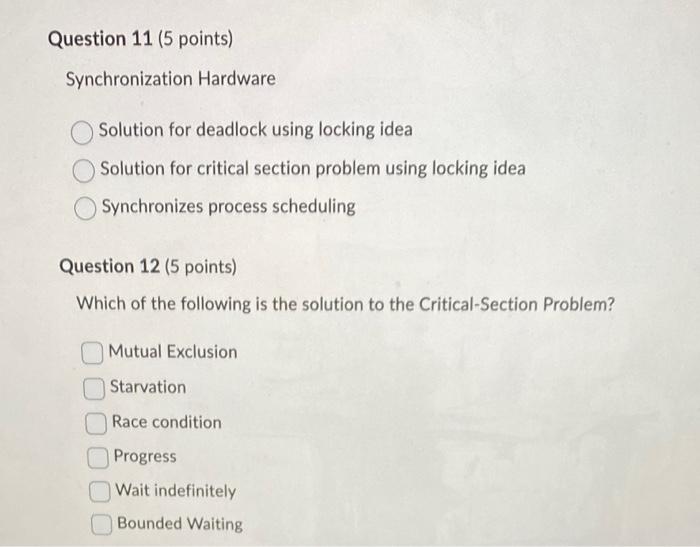 Solved Synchronization Hardware Solution For Deadlock Using