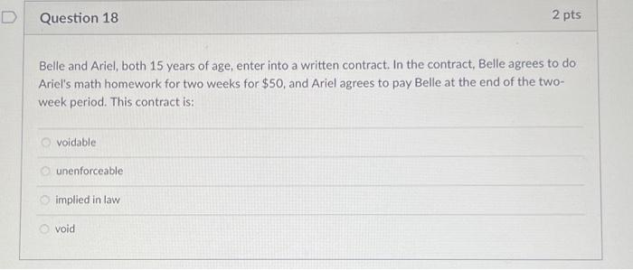 Solved Belle and Ariel, both 15 years of age, enter into a | Chegg.com