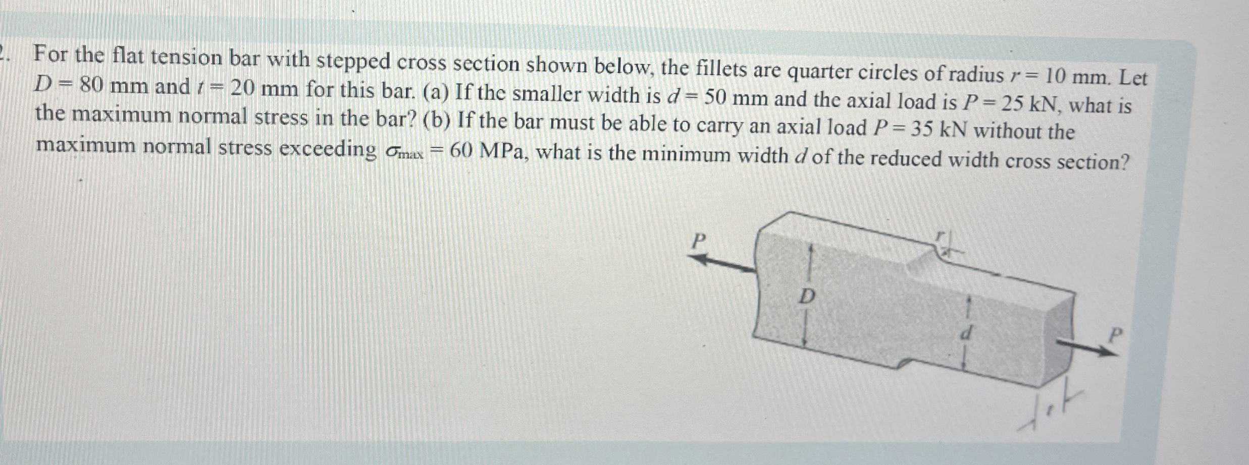 Solved For the flat tension bar with stepped cross section | Chegg.com