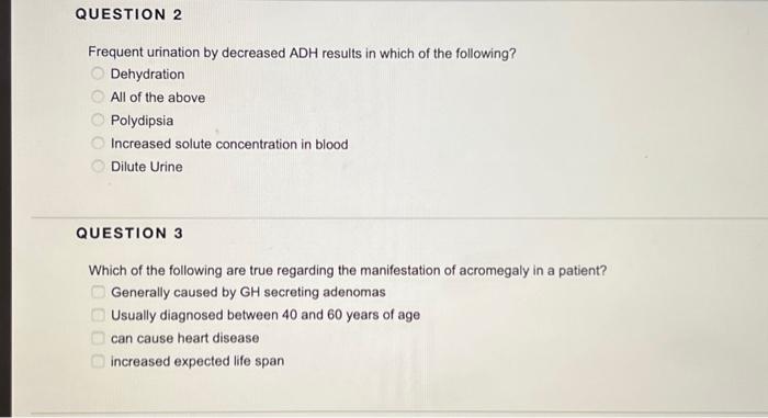 Solved Frequent urination by decreased ADH results in which | Chegg.com