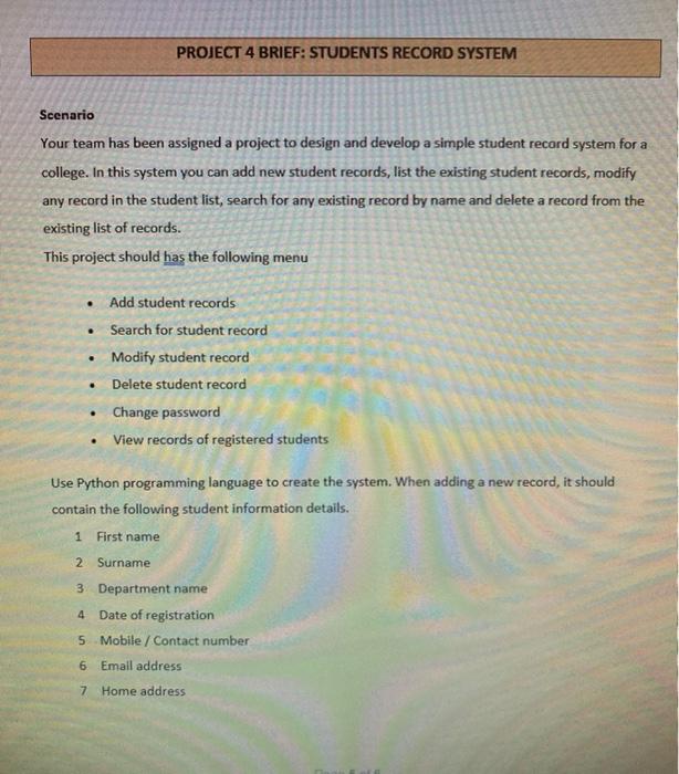 Solved PROJECT 4 BRIEF: STUDENTS RECORD SYSTEM Scenario Your | Chegg.com