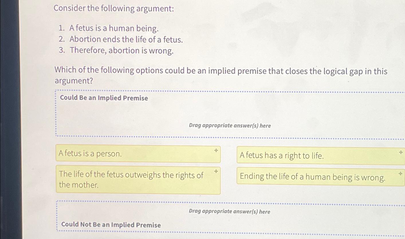Solved Consider the following argument:A fetus is a human | Chegg.com