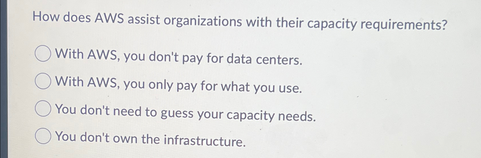 Solved How does AWS assist organizations with their capacity | Chegg.com