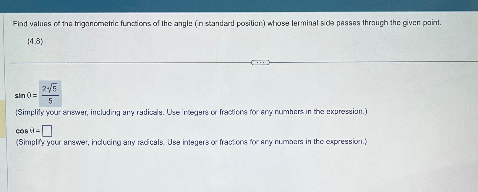 Solved Find values of the trigonometric functions of the | Chegg.com