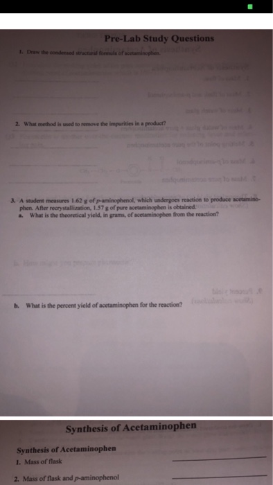 Solved Pre-Lab Study Questions Synthesis of Acetaminophen | Chegg.com