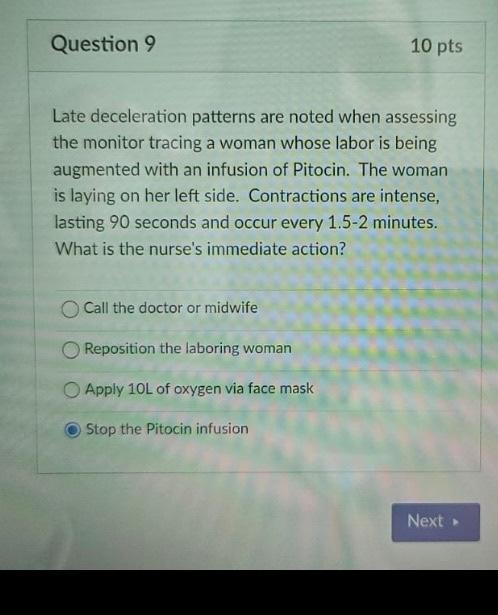 Solved Late deceleration patterns are noted when assessing | Chegg.com