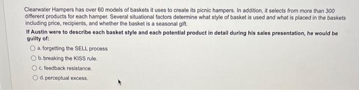 Solved Clearwater Hampers has over 60 models of baskets it | Chegg.com