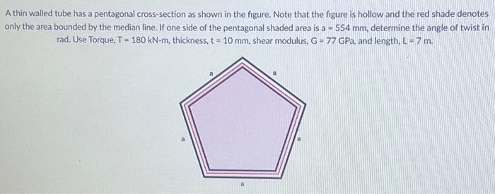 Solved A thin walled tube has a pentagonal cross-section as | Chegg.com