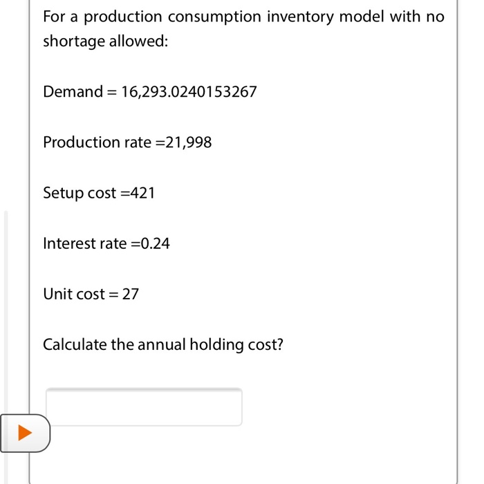 Solved For a production consumption inventory model with no | Chegg.com