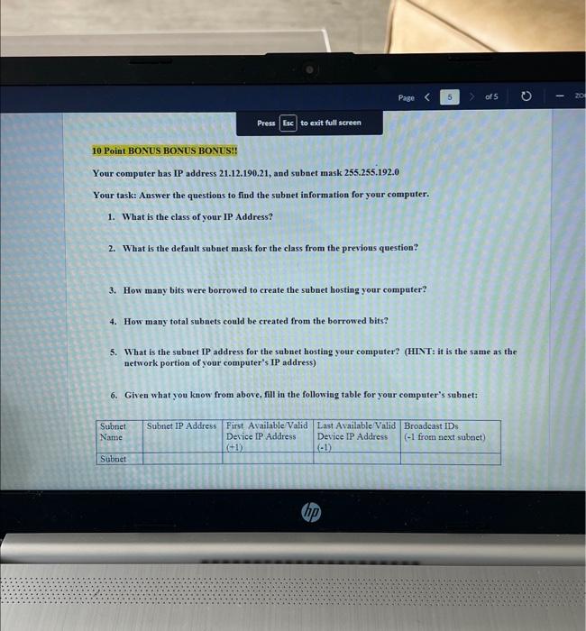 Solved 10 Point BONUS BONUS BONUS!! Your computer has IP | Chegg.com