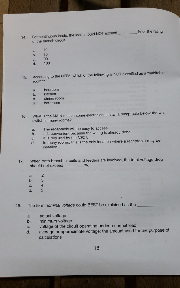 Solved % of the rating 14. For continuous loads, the load | Chegg.com