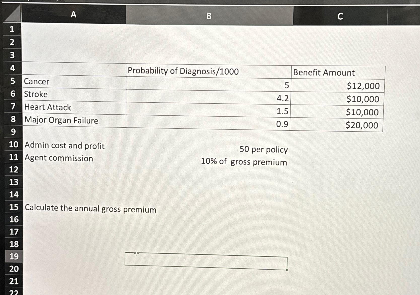 Solved Calculate the annual gross premiumPlz show excel | Chegg.com