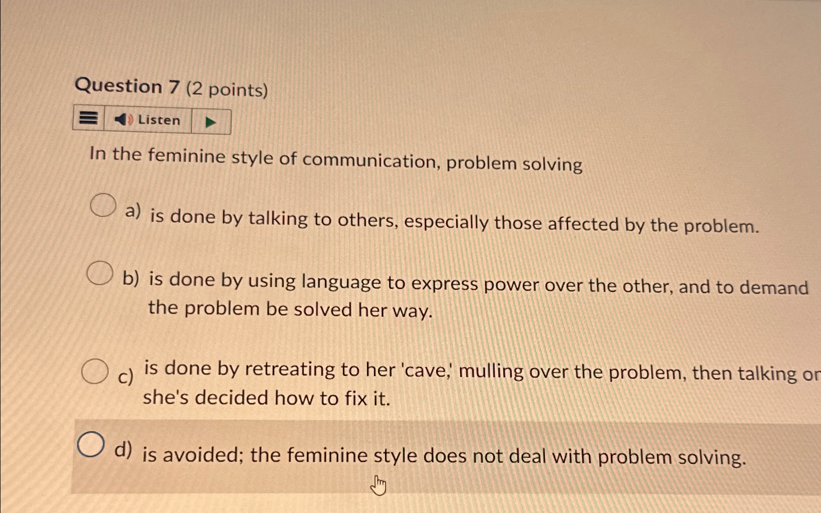 Solved Question 7 (2 ﻿points)In the feminine style of | Chegg.com