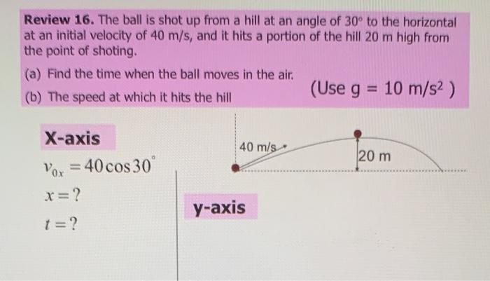 Solved Review 16. The ball is shot up from a hill at an | Chegg.com
