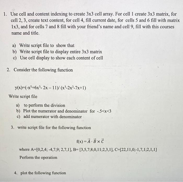 Solved 1. Use cell and content indexing to create 3x3 cell | Chegg.com