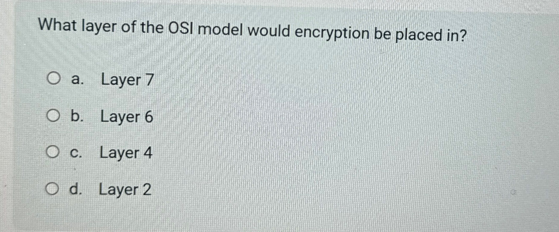 Solved What Layer Of The Osi Model Would Encryption Be 7262