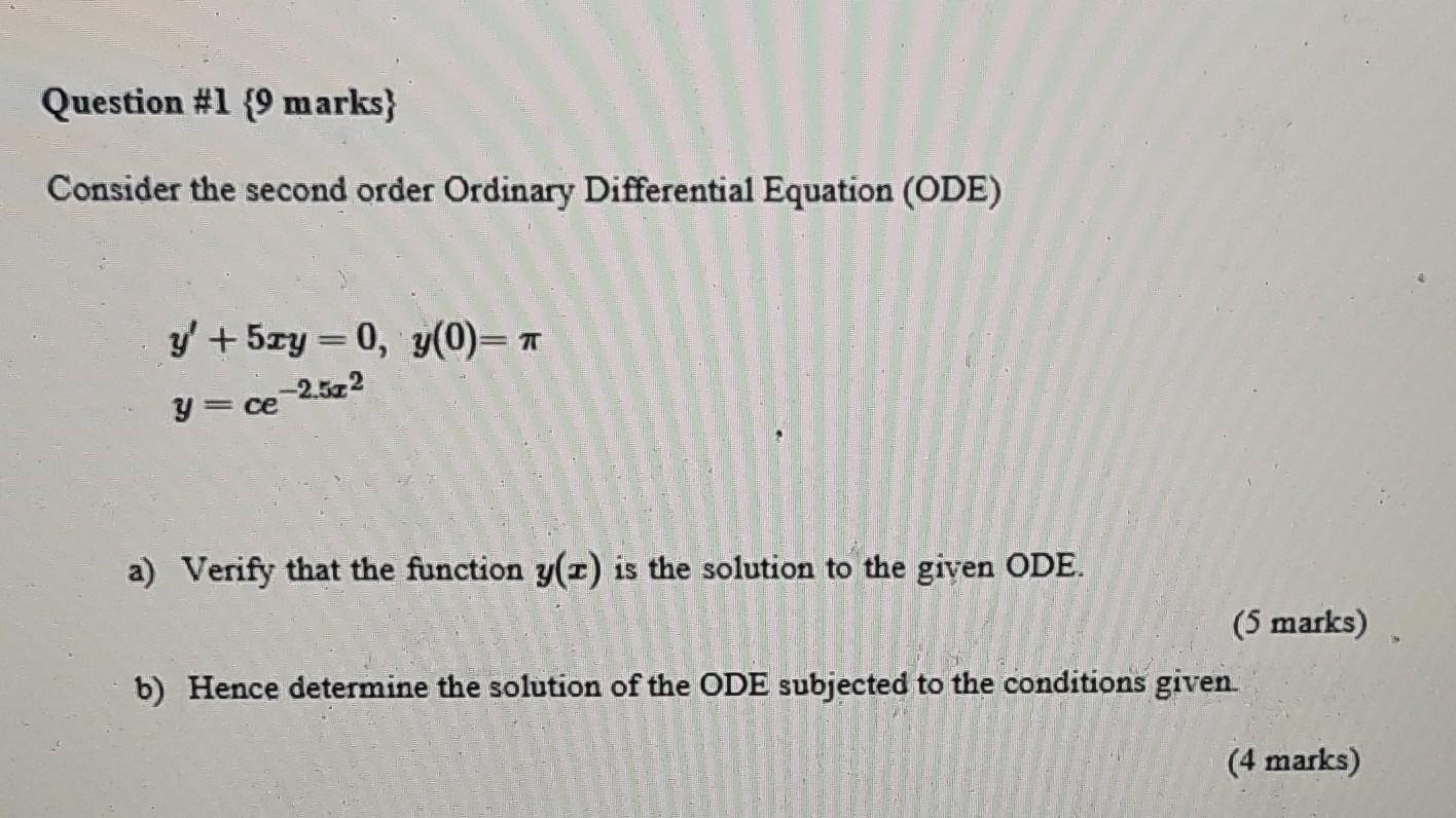 Solved Consider the second order Ordinary Differential | Chegg.com
