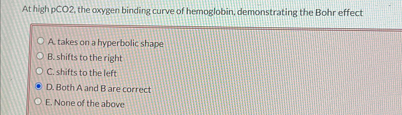 Solved At high pCO2, ﻿the oxygen binding curve of | Chegg.com