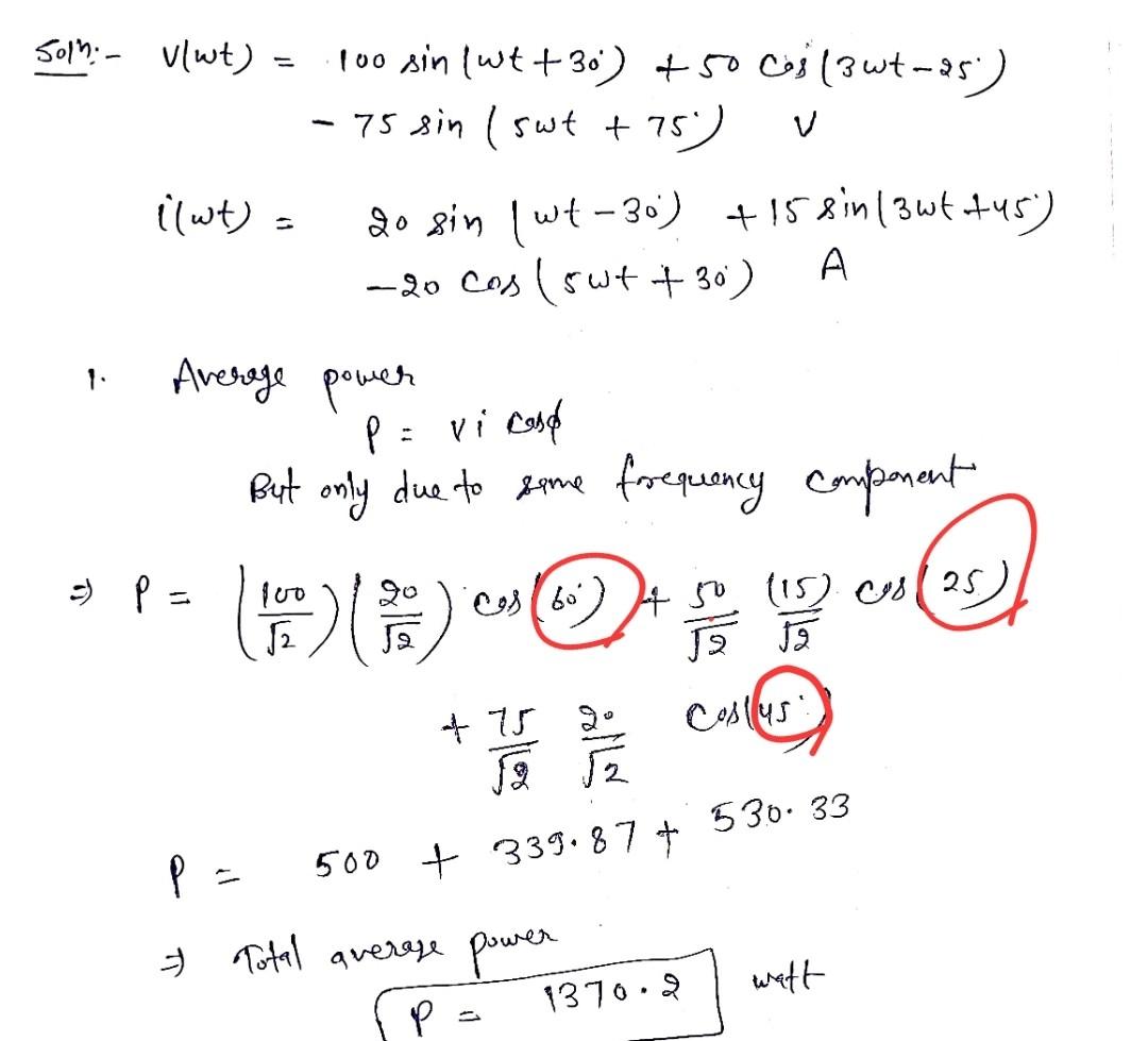 Solved v(ωt)=100sin(ωt+30∘)+50cos(3ωt−25∘)−75sin(5ωt+75∘)V | Chegg.com