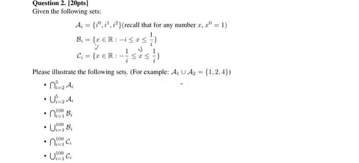 Solved Question 2. [20pts] Given the following sets: | Chegg.com