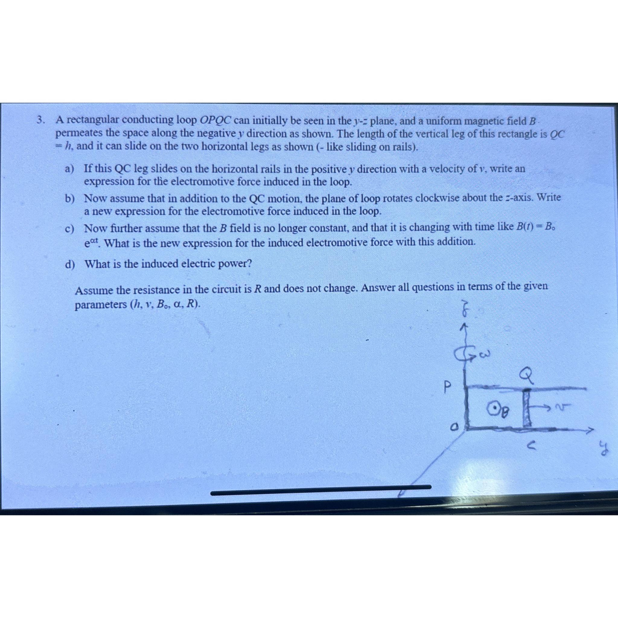 Solved A rectangular conducting loop OPQC can initially be | Chegg.com