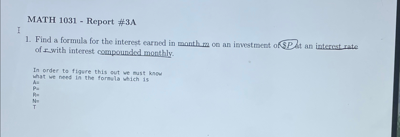 Solved MATH 1031 - ﻿Report #3AIFind a formula for the | Chegg.com