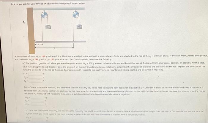 Solved As a torque activity, your Physics TA set up the | Chegg.com