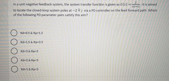 Solved In a unit negative feedback system, the system | Chegg.com