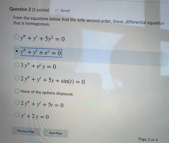 Solved Question 2 (3 points) Saved From the equations below | Chegg.com