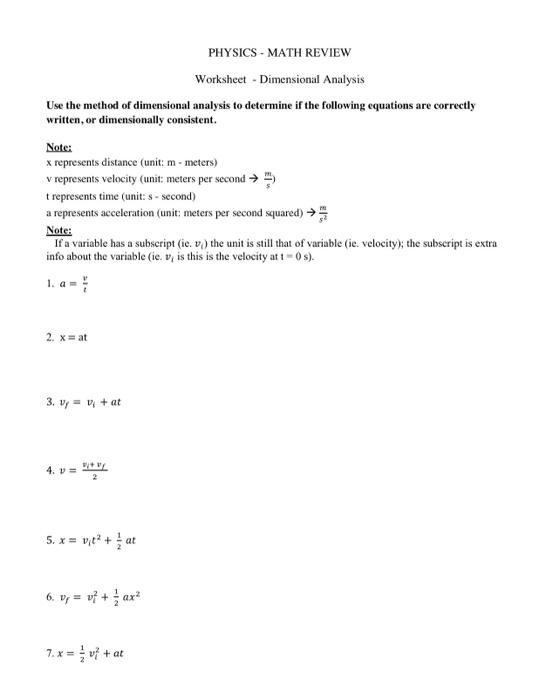 Solved PHYSICS - MATH REVIEW Worksheet - Dimensional | Chegg.com