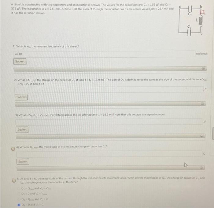Solved A circuit is constructed with two capacitors and an | Chegg.com