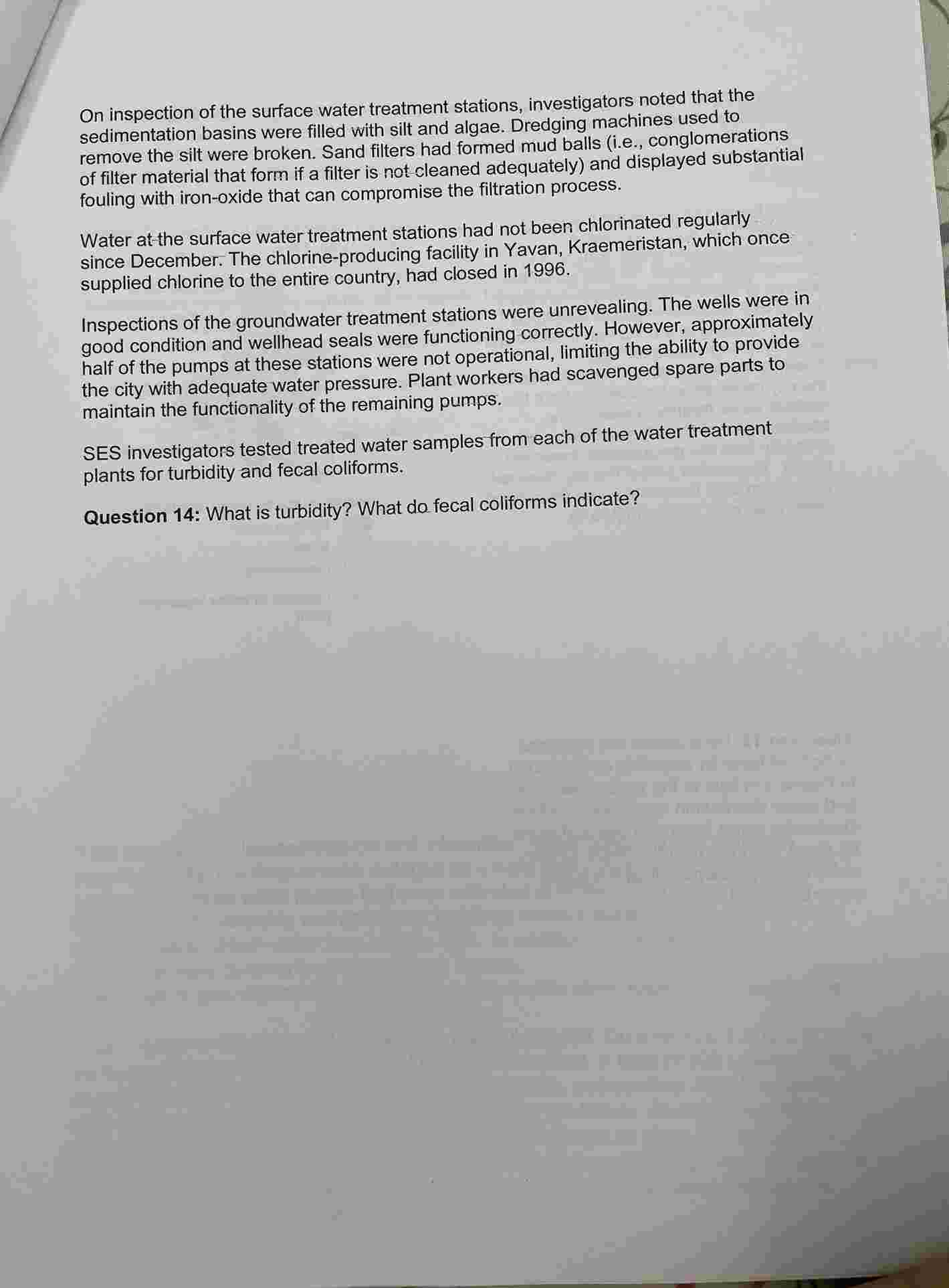 Solved PART IV. ﻿ENVIRONMENTAL STUDIES AND WATER SUPPLY | Chegg.com